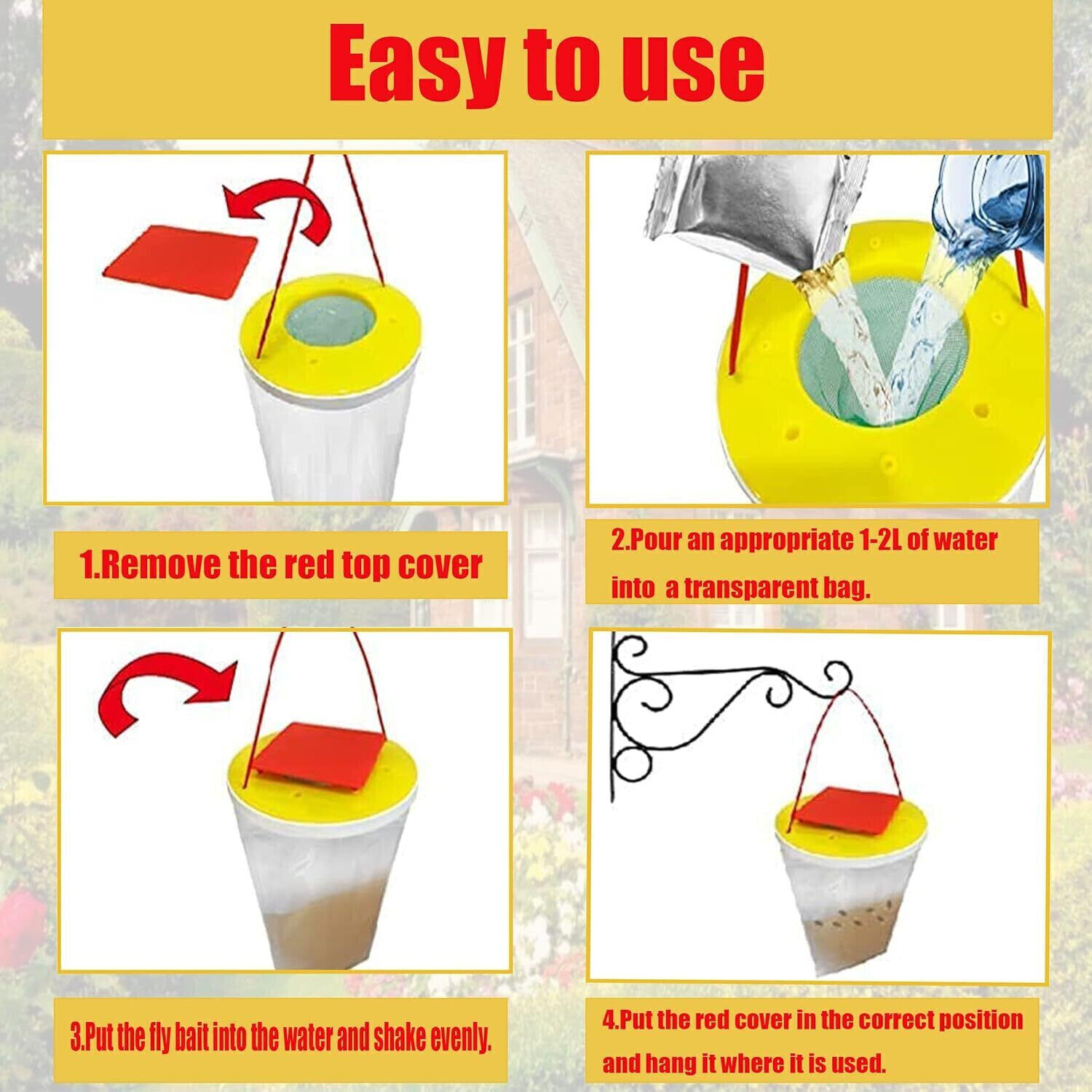 1/2 Red Top Fly Trap Bag Catcher 20,000 Flies Insects Pest Control Bait ...