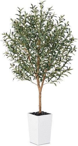 Artificial Olive Tree 180cm Fake Plant - with Real Wood Trunk & White ...