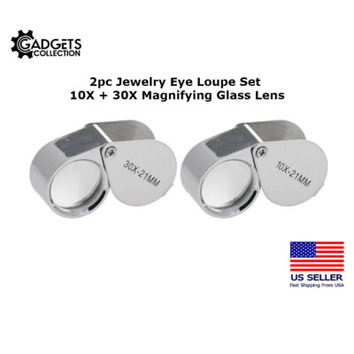 2-Pack 10X + 30X Jewelers Jewelry Eye Loupe Set Optical Magnifying ...