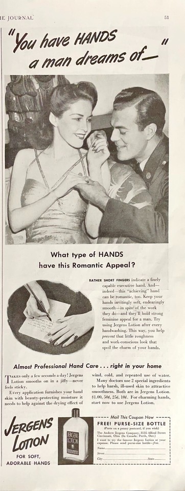 1942 Jergens Lotion Vintage Print Ad Retro Couple Jergens Memorabilia ...