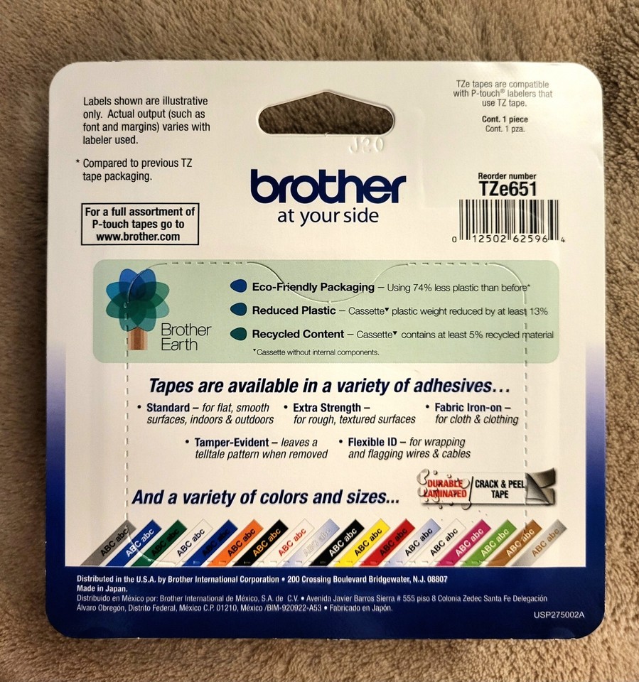 New Brother 1" (24mm) Black on Yellow P-touch Tape for PT550, PT-550 ...