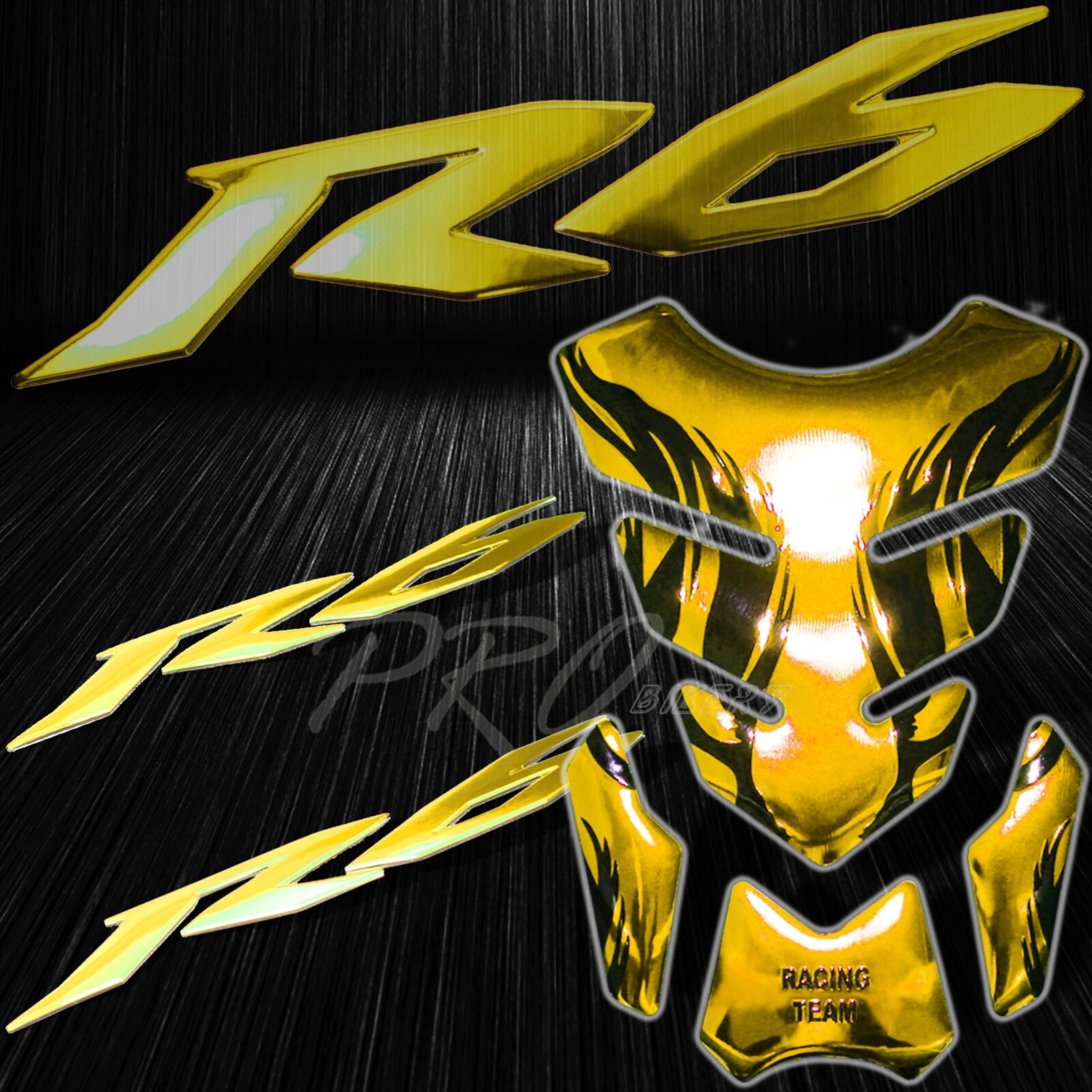 Chrome Gold Tribal Fire Fuel Tank Pad+6" for YZF-R6 Logo Fairing Emblem ...