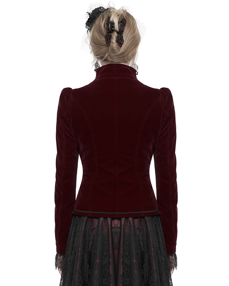 Devil Fashion Gothic Riding Jacket Red Velvet Black Lace Steampunk ...