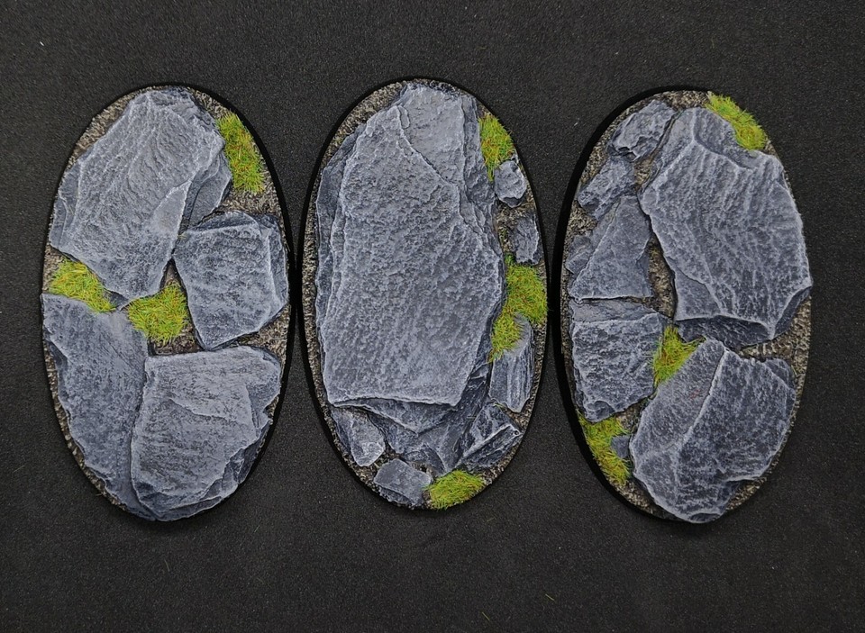 90x52mm PAINTED resin bases x3 Rock Slate Stone Warhammer 40k Age of ...