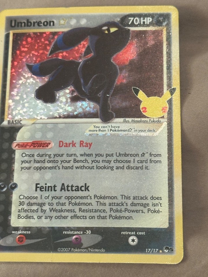 Umbreon Gold Star ☆ 17/17 POP Series 5 Pokémon Card – DAMAGED / CREASED ...