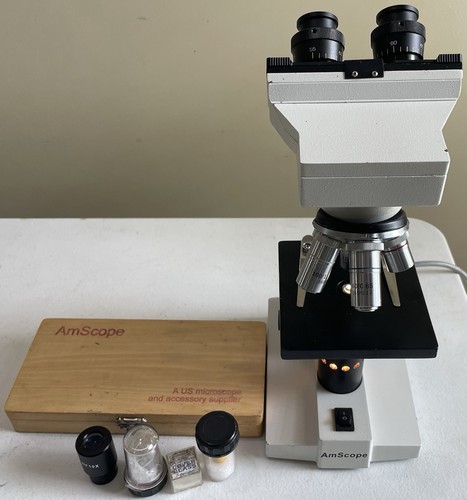 AmScope Illuminator Science Microscope 4/0.10 10/0.25 40/0.65 100/1.25 ...