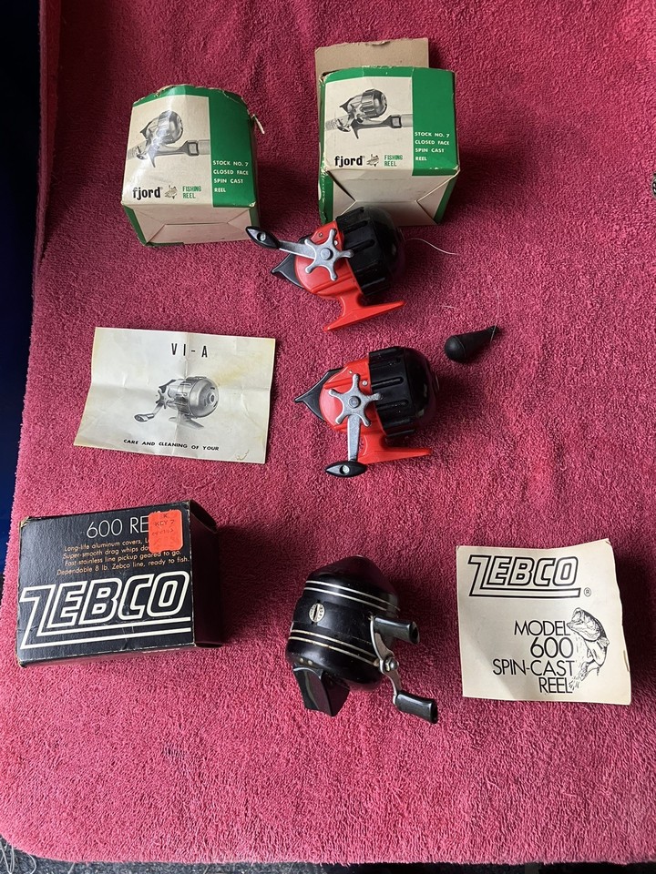 Vintage Fishing Reel Lot; Zebco 600, & Fjord #7 (2) w/ Boxes ...