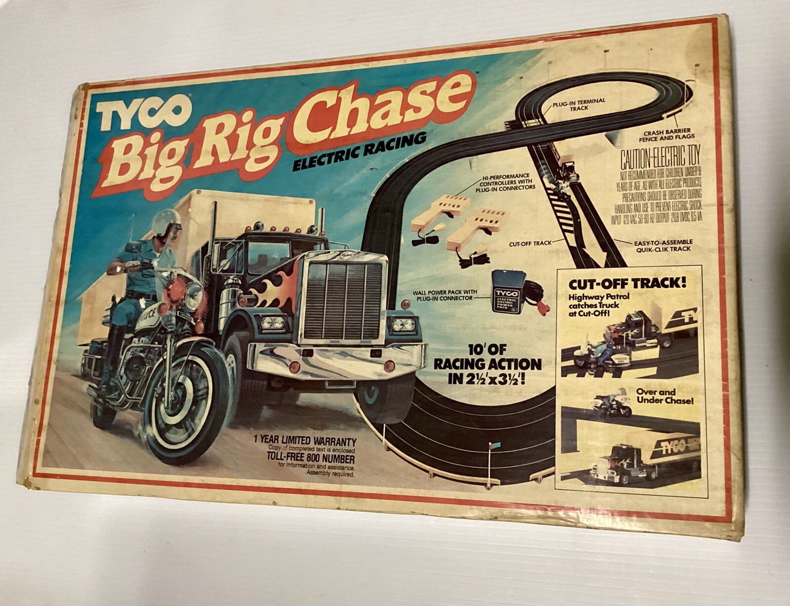 TYCO 1982 HO Scale BIG RIG CHASE Slot Car Semi & Motorcycle Race Set ...
