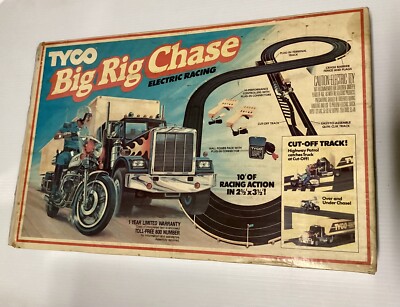 TYCO 1982 HO Scale BIG RIG CHASE Slot Car Semi & Motorcycle Race Set ...