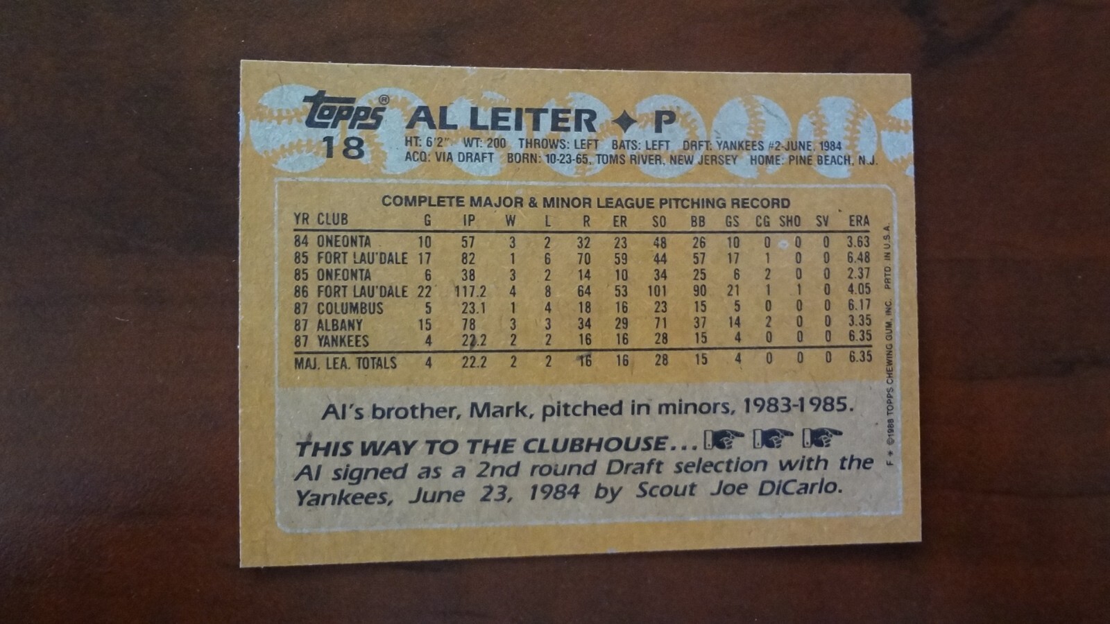 1988 TOPPS # 18 AL LEITER BASEBALL CARD | eBay