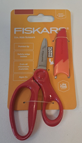 Fiskars Red 5" Stainless Steel Kids Pointed-Tip Safe Blade Scissors ...