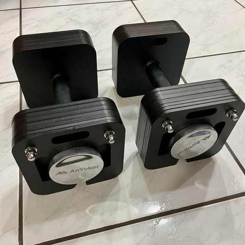 Adjustable Square Dumbbell Pair Set 50 (9-55 lbs ea) Quick-change Hoist ...