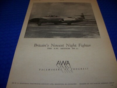 A.W. METEOR NF.II NIGHT FIGHTER "BRITIANS NEWEST" .. 1-PAGE SALES AD ...