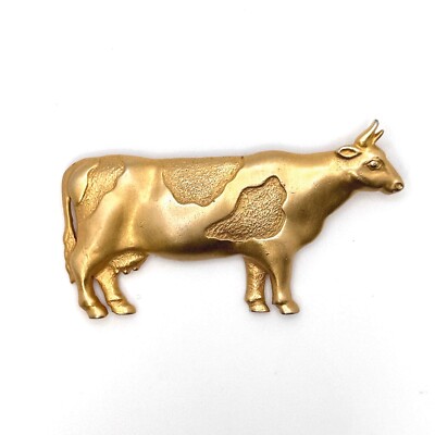 Collectible Cow Holstein PIN Brooch Matt Gold Tone RARE VTG Signed ©JJ ...