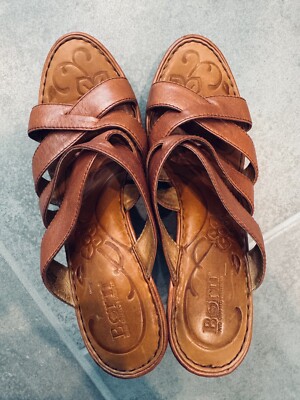 Born Heels Sandals Womens us size 9 Brown Leather Comfort Shoes Strappy ...