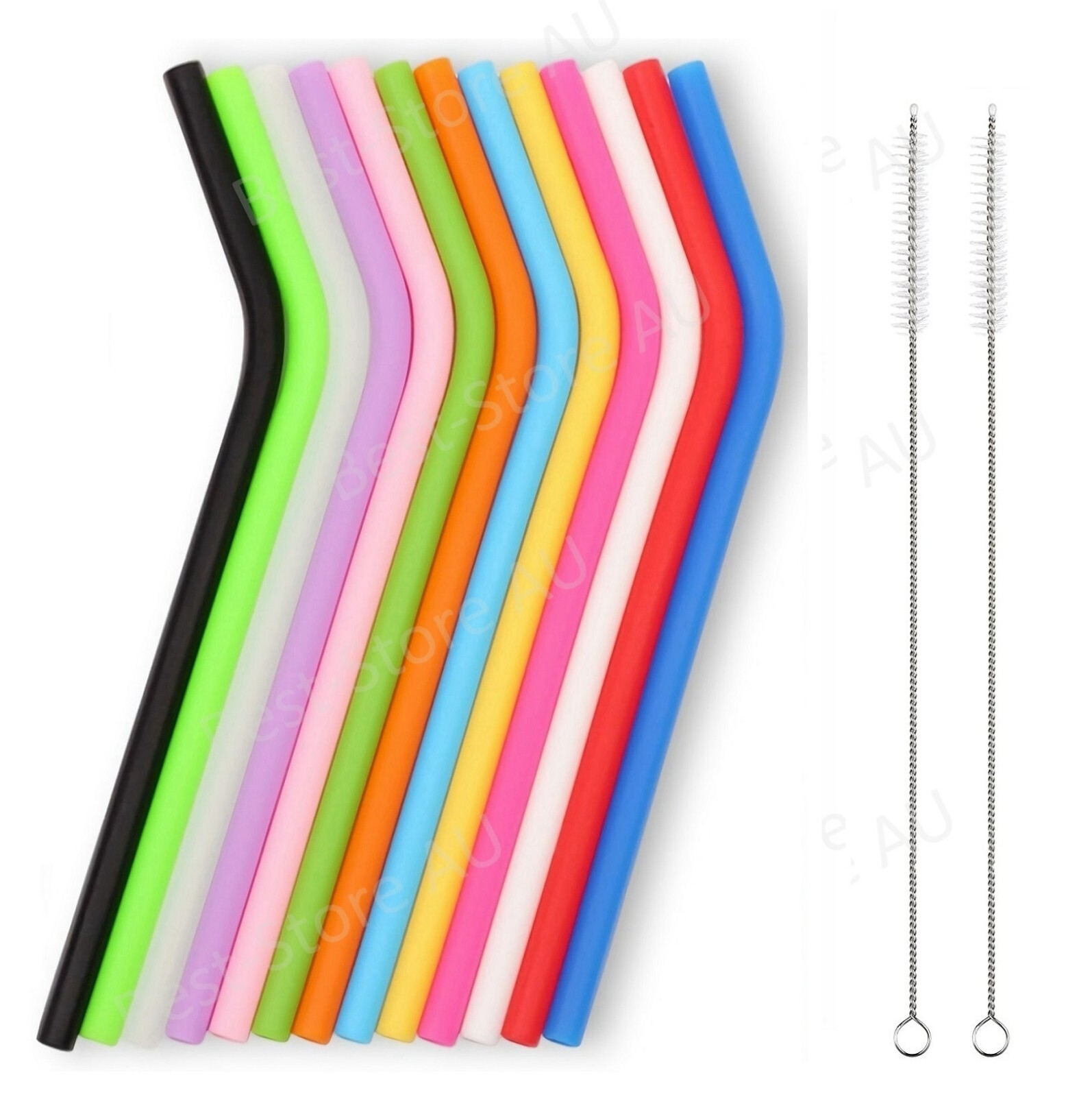 14XJUMBO Bended Silicone Straws Reusable Bent Drinking Straw with ...