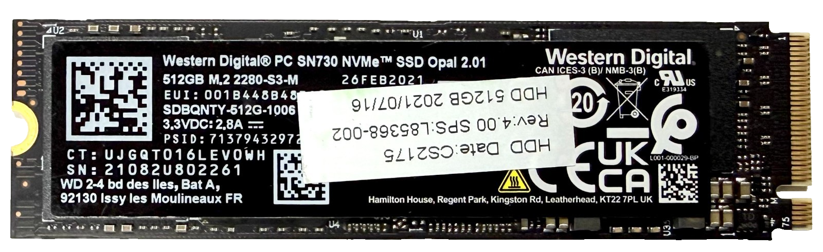 Western Digital 512GB PC SN730 NVMe M.2 SSD PCIe Gen3 x4 WDC SDBQNTY ...