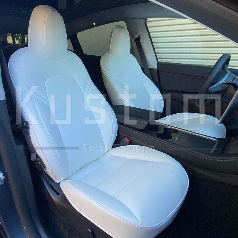 KUSTOM SEAT COVERS WHITE WATERPROOF LEATHER FOR TESLA MODEL Y 2020-UP ...