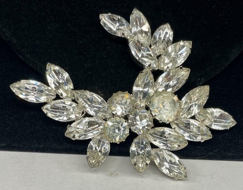 Weiss unsigned Brooch Rare Vintage Silvertone Clear Rhinestone 3-1/4 ...