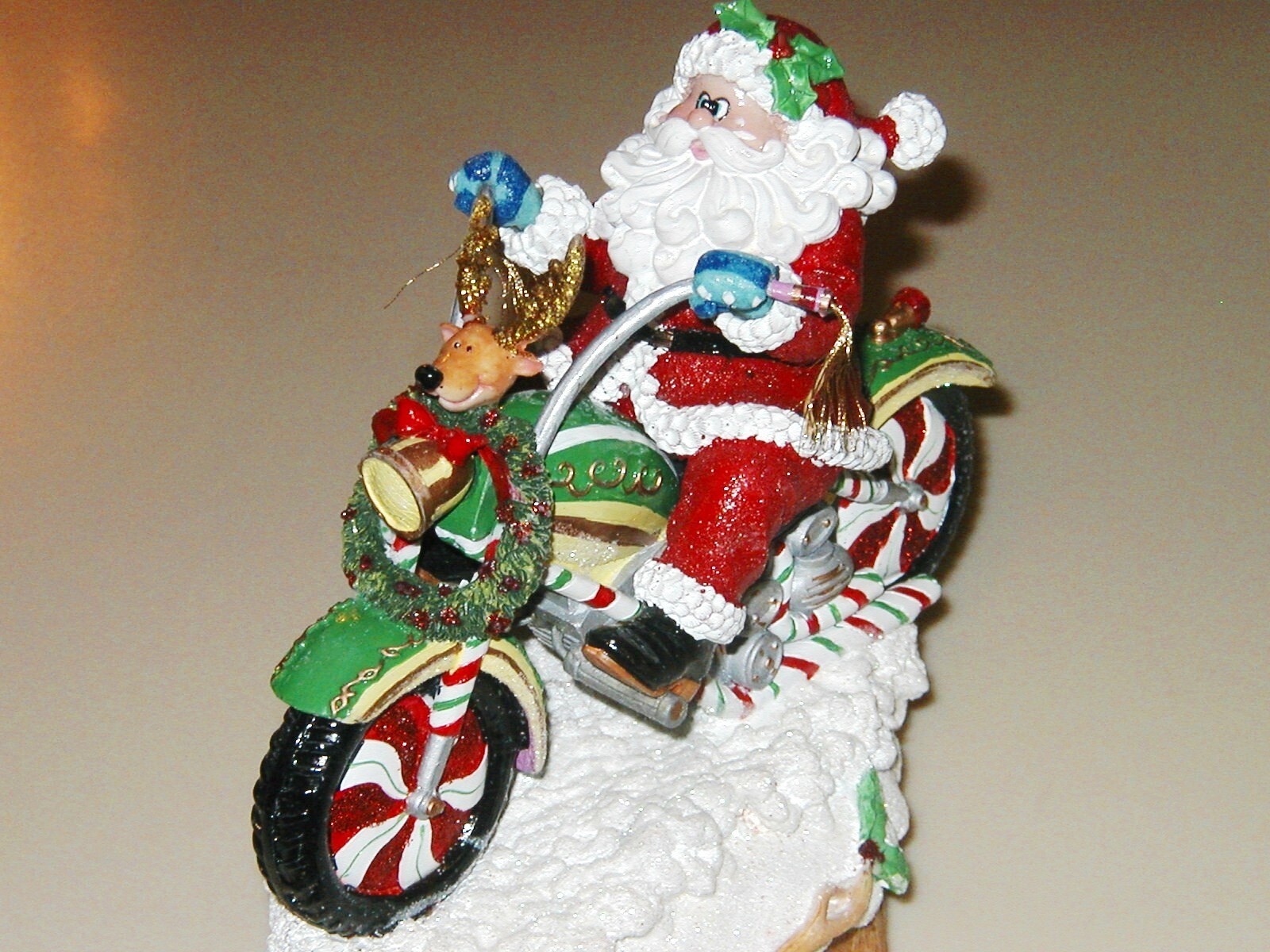 FITZ & FLOYD HARLEY SANTA CLAUS REINDEER MOTORCYCLE CHOPPER MUSICAL ...