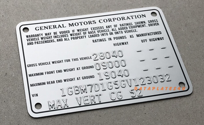 GMC DATA TAG 1981-1989 C10 C20 TRUCK BLAZER PICK UP PLATE | eBay