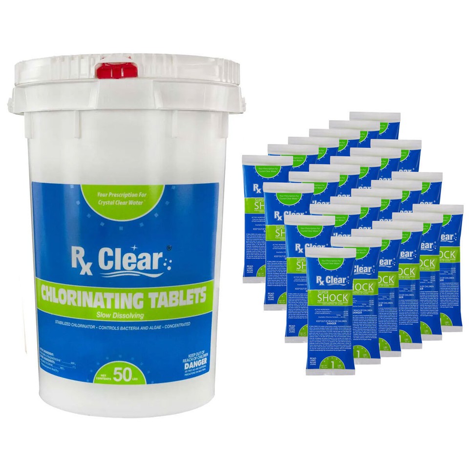 Rx Clear Stabilized Chlorine Tabs and Super Shock Kit (Various Options ...