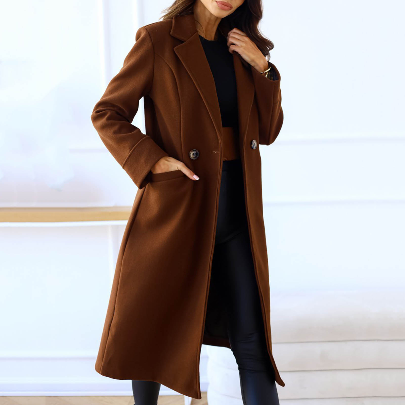 Women Autumn Coat Long Sleeve Thermal Pockets Women Winter Overcoat ...