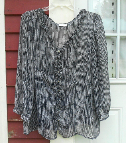 Avenue Black White Polka Dot Ruffled Button Down Sheer Shirt Size 2X ? (51") | eBay