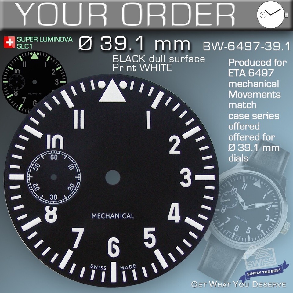 DIAL B-WATCH Ø 38 +39.1 MM, FOR MOVEMENT ETA UNITAS 6497 + 6498, 4 ...