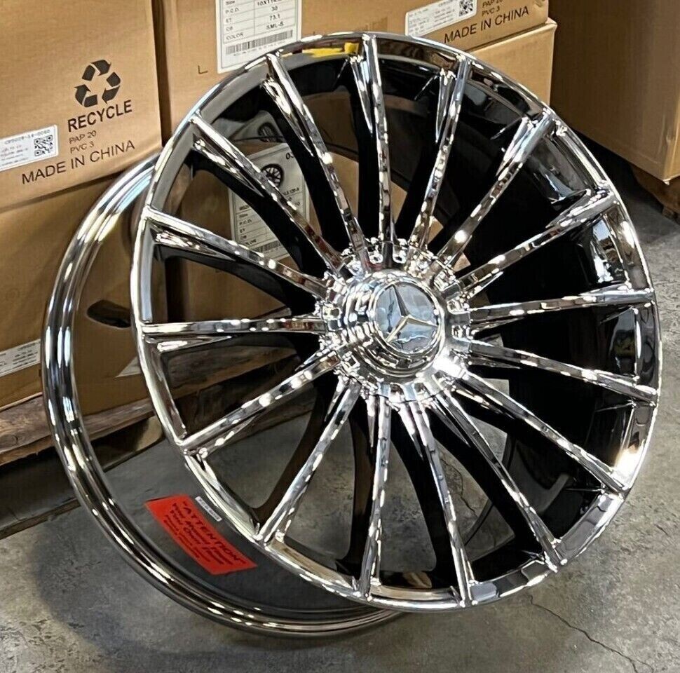 4 PCS 20" STAGGERED BLACK CHROME WHEELS FOR MERCEDES BENZ MAYBACH STYLE ...