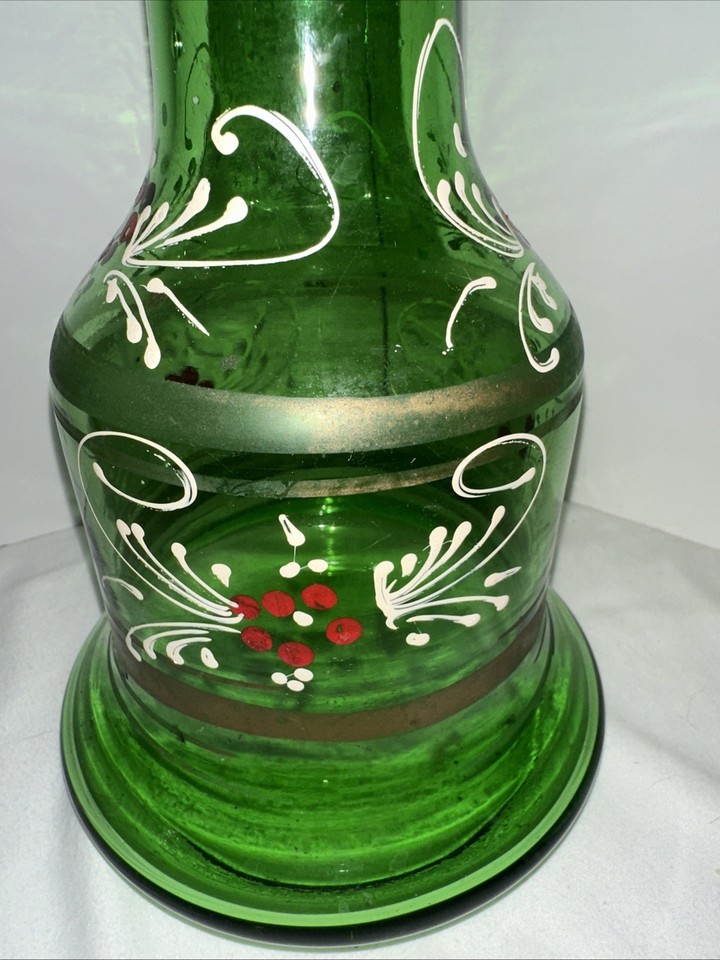 Hookah Bell Base Green Glass Gold White Accents VTG Bohemian or Turkish ...
