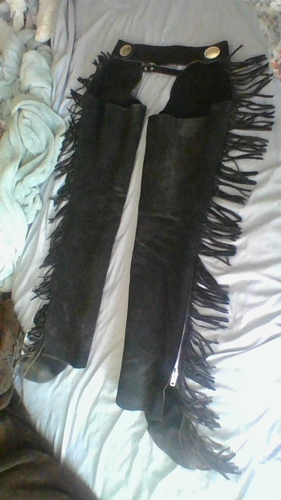 Black Leather Fringed Chaps XS Zippered Leg Barnstable Riding Concho ...