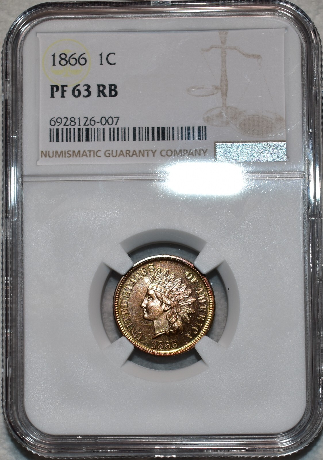 NGC PF-63 RB 1866 Indian Head Cent, Deeply Mirrored, Nearly Full-Red ...
