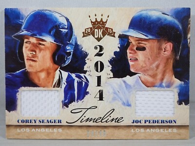 2015 DIAMOND KINGS DUAL GAME USED JERSEY CARD COREY SEAGER JOC PEDERSON ...