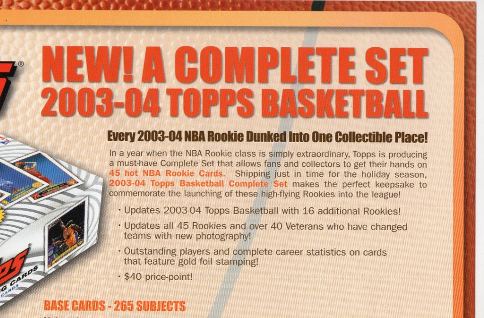 2003-04 Topps Basketball Factory Box Set SELL SHEET LeBron James RC ...