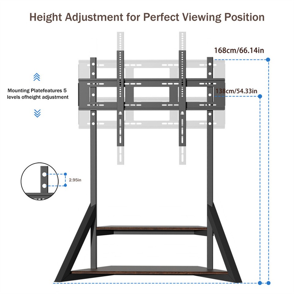 65 75 77 85 86 90 100" TV Floor Stand Wood Shelf Base Steel Frame TV ...