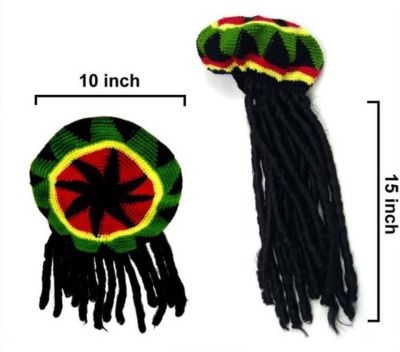 KNITTED REGGAE CAP W DREADLOCKS rasta hat jamaican hats DREAD LOCKS ...