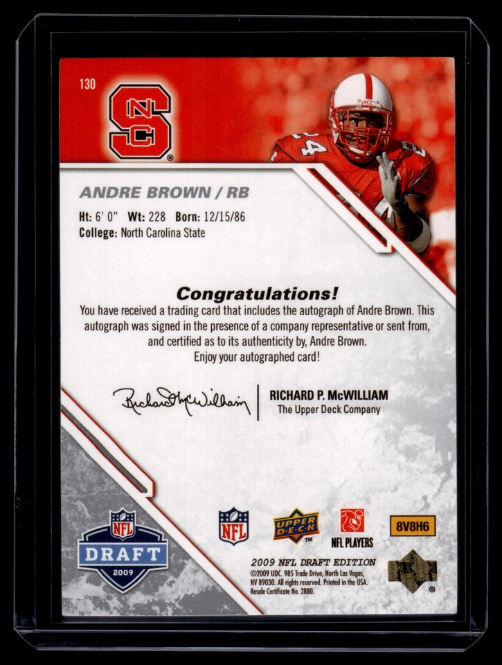 Andre Brown 2009 Upper Deck Draft Edition Rookie Autograph Auto Card ...