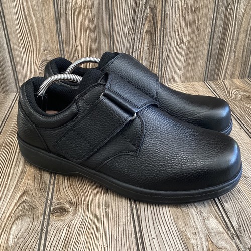 Orthofeet 510 Mens Size 10 2E X Wide Black Leather Orthopedic Hook Loop ...