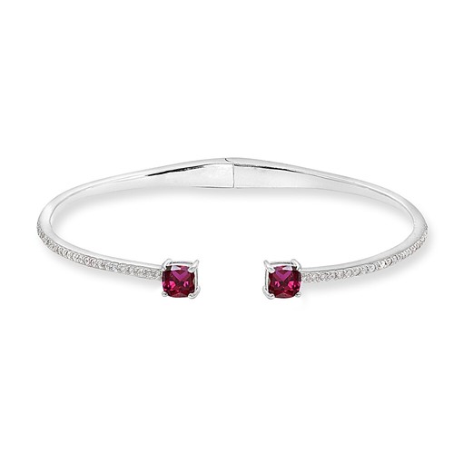 Cushion-Cut Created Ruby & White Sapphire Cuff Bangle Bracelet in 925 ...