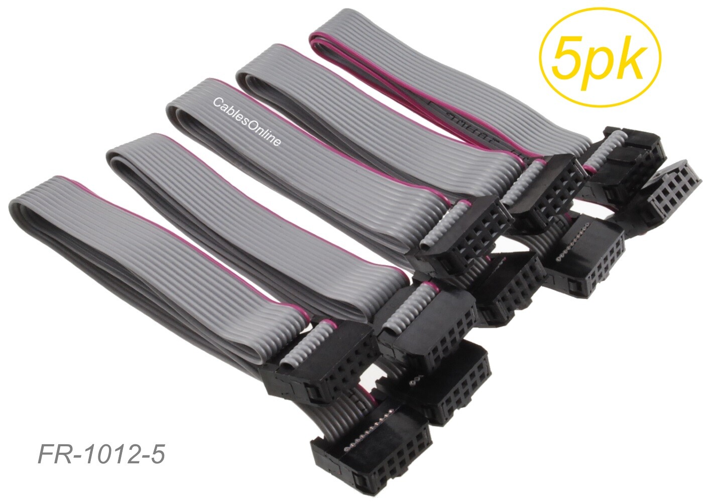 5-Pack 1ft. (2x5) Female to Female 2.54mm-Pitch 10-wire IDC Flat Ribbon ...