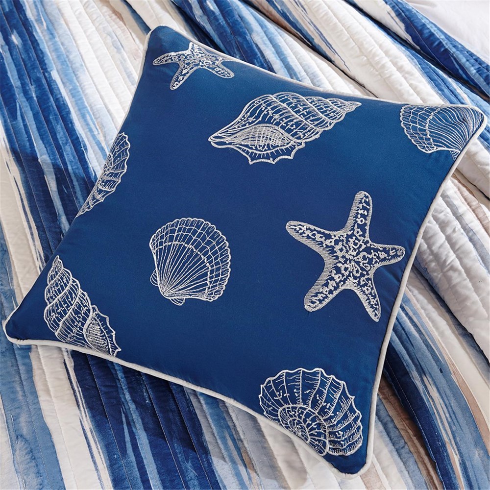 BEACH SEA SHELLS NAUTICAL TROPICAL CORAL OCEAN BLUE QUILT SET KING ...