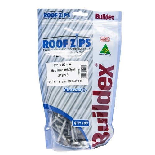 Buildex HEX HEAD ROOF ZIP SCREWS M6-11x50mm 100Pcs Climaseal Hi-Grip ...