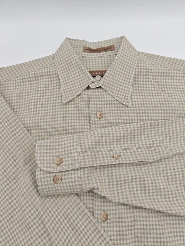 🇺🇲 Robert Talbott Mens L 16.5x34 Olive Check 100% Cotton Dress Shirt | eBay