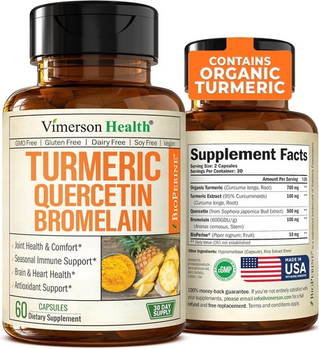 Quercetin with Bromelain Turmeric Supplement - Quercetin 500mg Capsules ...