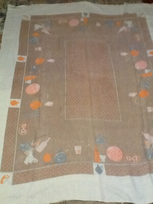 HARDY CRAFT LINEN TABLE CLOTH 55X72 LIGHT BROWN BOTTLES SPOONS 31823c ...