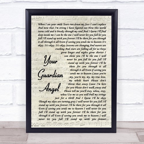 Your Guardian Angel Vintage Script Song Lyric Quote Music Print | eBay