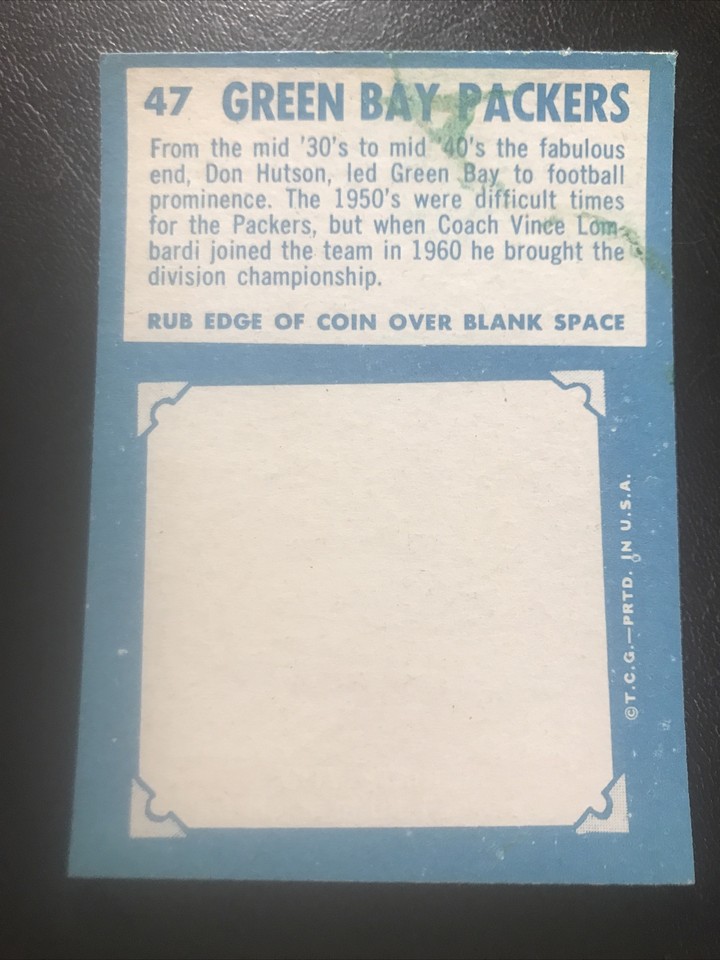 1961 Topps Football Card #47 GREEN BAY PACKERS TEAM CARD SP NICE ...