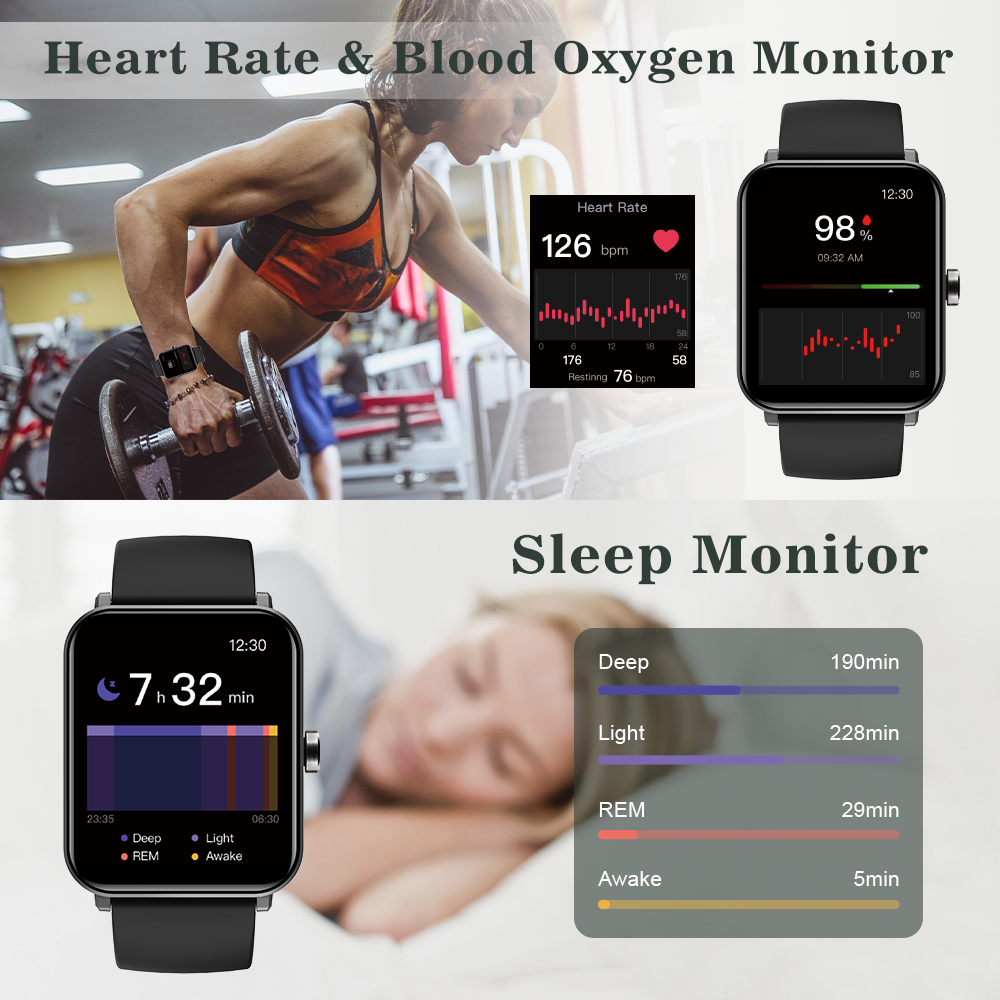 Blood Oxygen/Heart Rate/Sleep Monitor Smart Watch Men Women For iOS ...