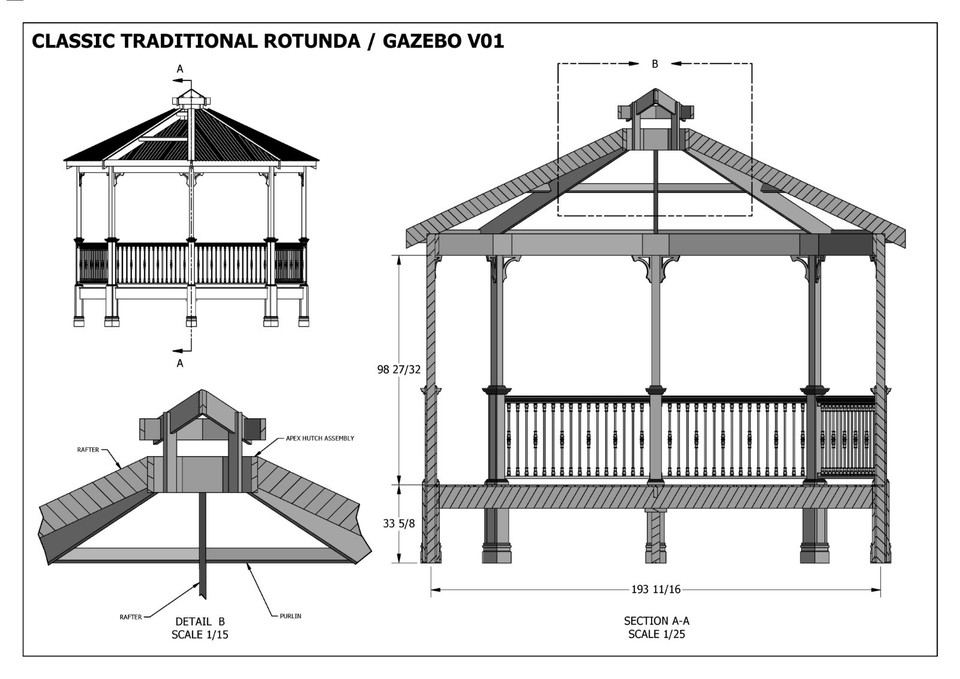 CLASSIC ROTUNDA GAZEBO - UNIQUE DESIGN V1 - Full Building Plans in 3D ...